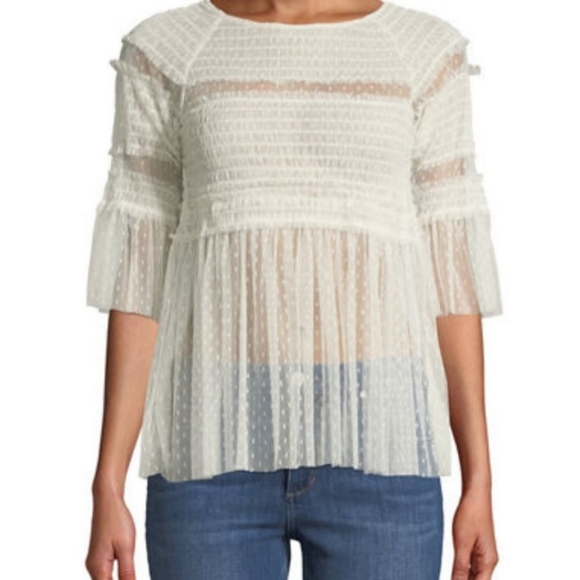 Saks Fifth Avenue | Tops | Free Generation Sheer Mesh Ruffle Top | Poshmark